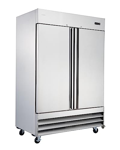 SMETA Commercial Fridge Refrigeration Stainless Steel 47 Cu. Ft Reach in 2 Door Upright Stand Up 2 Section Fan Cooling Refrigerator for Restuarant, Bar, Shop, 54'' Wide Large Capacity