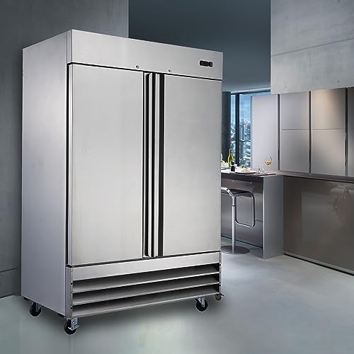 SMETA Commercial Fridge Refrigeration Stainless Steel 47 Cu. Ft Reach in 2 Door Upright Stand Up 2 Section Fan Cooling Refrigerator for Restuarant, Bar, Shop, 54'' Wide Large Capacity