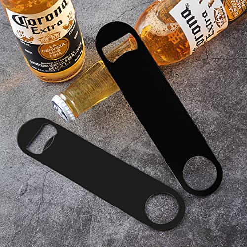 4 PACK Stainless Steel Flat Bottle Opener, Beer Bottle Opener, 7inch, with Exquisite Packaging, for Kitchen, Bar or Restaurant, Black,