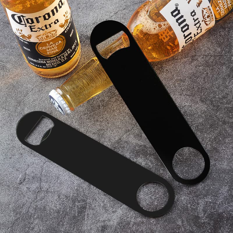 4 PACK Stainless Steel Flat Bottle Opener, Beer Bottle Opener, 7inch, with Exquisite Packaging, for Kitchen, Bar or Restaurant, Black,