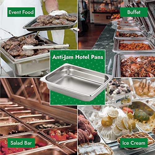 HECMAC 6 Pack Anti-Jam Hotel Pans, 1/2 Size 2 1/2 Inch Deep, NSF Commercial Stainless Steel Chafing Steam Table Pan, Catering Storage Metal Food Pan