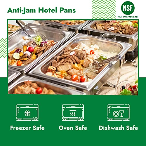 HECMAC 6 Pack Anti-Jam Hotel Pans, 1/2 Size 2 1/2 Inch Deep, NSF Commercial Stainless Steel Chafing Steam Table Pan, Catering Storage Metal Food Pan