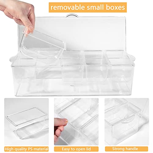 Laojbaba Chilled Condiment Server Clear Icy Condiment Bar Condiment Tray ice Party Serving bar with Lid Bar Garnish Holder on ice 5 Removable Compartments