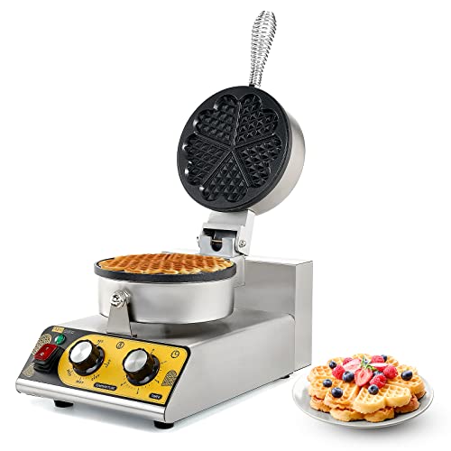 Dyna-Living Commercial Waffle Maker Heart-shaped Waffle Iron Machine 1200W Electric Waffle Machine for Home Use, Non-Stick Round Waffle Baker Maker with 122-482℉ Temp Range and Time Control (5-Heart)