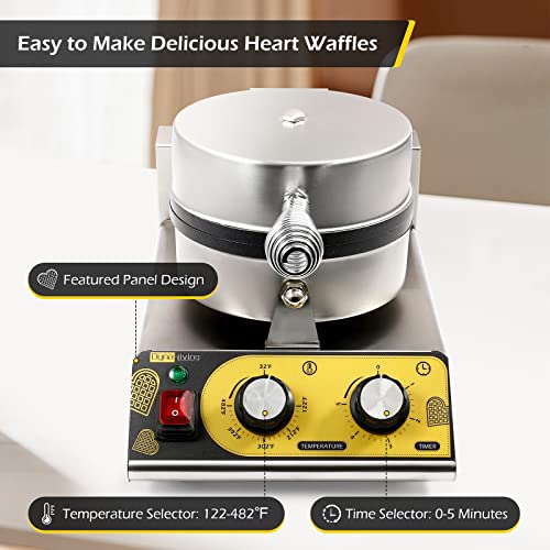 Dyna-Living Commercial Waffle Maker Heart-shaped Waffle Iron Machine 1200W Electric Waffle Machine for Home Use, Non-Stick Round Waffle Baker Maker with 122-482℉ Temp Range and Time Control (5-Heart)