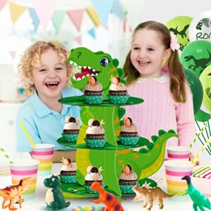 3D Dinosaur Cupcake Stand for Dinosaur Party Supplies, Cupcake Holder for Dinosaur Theme Birthday Party Decorations Jurassic Party Favors, Dino Topper Stand for Three Rex Boy Birthday Party