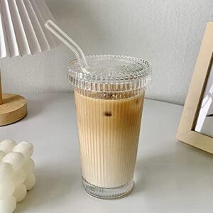 yahuipeius glass tumbler stripe glass cup coffee cup with lid and straw drinking glasses for water,iced coffee,milk,tea,juice (a-stripe)