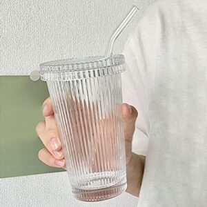 YAHUIPEIUS Glass Tumbler Stripe Glass Cup Coffee Cup With Lid and Straw Drinking Glasses for Water,Iced Coffee,Milk,Tea,Juice (A-Stripe)