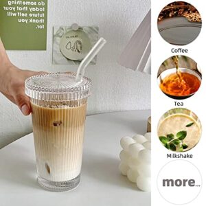 YAHUIPEIUS Glass Tumbler Stripe Glass Cup Coffee Cup With Lid and Straw Drinking Glasses for Water,Iced Coffee,Milk,Tea,Juice (A-Stripe)