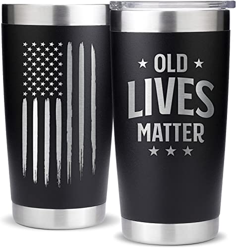 Old Lives Matter Gifts - American Flag Tumbler, Birthday Gifts for Men Unique, Gifts for Dad, Gifts for Him, Grandpa - Funny Gifts for Men, Retirement Gifts for Men, Engraved Retired Gifts