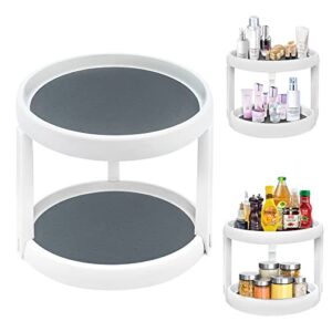 umicial lazy susan organizer turntable organizer lazy susan turntable for cabinet spice spinner spice rack organizer for cabinet spinning rack 360 rotating non-skid 2 tier 10 inch (white and grey)