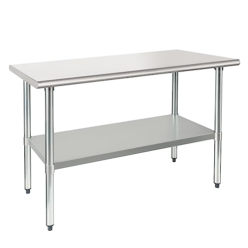 HARDURA Stainless Steel Table 24X48 Inches with Undershelf and Galvanized Legs NSF Heavy Duty Commercial Prep Work Table for Restaurant Kitchen Home and Hotel