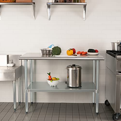 HARDURA Stainless Steel Table 24X48 Inches with Undershelf and Galvanized Legs NSF Heavy Duty Commercial Prep Work Table for Restaurant Kitchen Home and Hotel