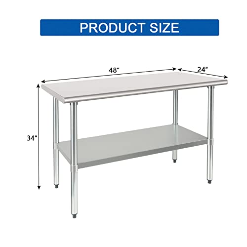 HARDURA Stainless Steel Table 24X48 Inches with Undershelf and Galvanized Legs NSF Heavy Duty Commercial Prep Work Table for Restaurant Kitchen Home and Hotel