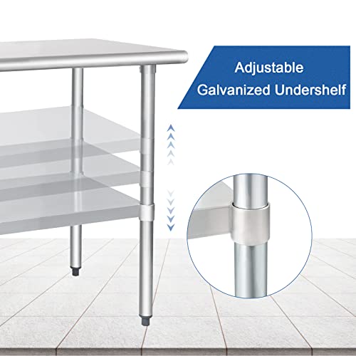 HARDURA Stainless Steel Table 24X48 Inches with Undershelf and Galvanized Legs NSF Heavy Duty Commercial Prep Work Table for Restaurant Kitchen Home and Hotel