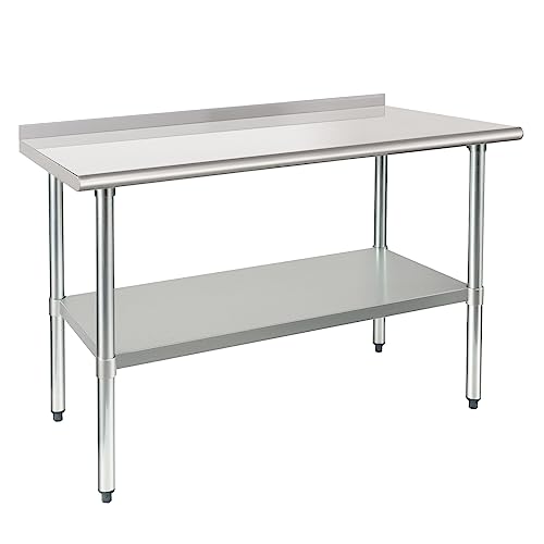 HARDURA Stainless Steel Table Prep & Work Table 24 x 48 Inches NSF Heavy Duty Commercial with Undershelf and Backsplash for Restaurant Kitchen Home and Hotel