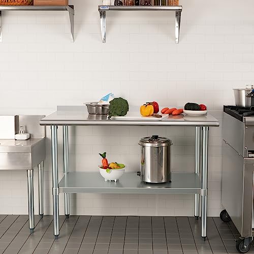 HARDURA Stainless Steel Table Prep & Work Table 24 x 48 Inches NSF Heavy Duty Commercial with Undershelf and Backsplash for Restaurant Kitchen Home and Hotel