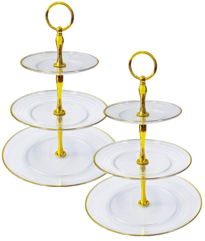 Cupcake Stand, 3-Tier Dessert Plates Mini Cakes Fruit Candy Display Tower Lollipop Stand Cookie Cupcake Tower Dessert Stand Lollipop Stand Cake Stand Tray Rack Candy Buffet Holder (Clear - 2 Pack)