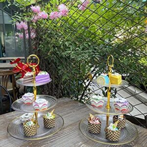 Cupcake Stand, 3-Tier Dessert Plates Mini Cakes Fruit Candy Display Tower Lollipop Stand Cookie Cupcake Tower Dessert Stand Lollipop Stand Cake Stand Tray Rack Candy Buffet Holder (Clear - 2 Pack)