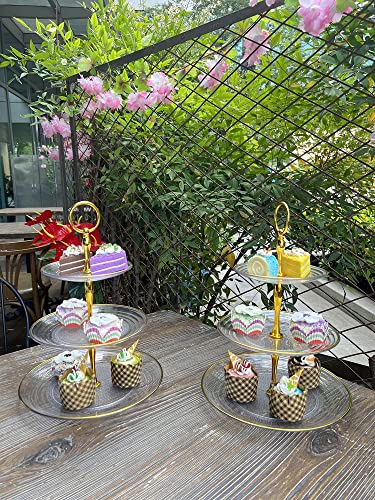 Cupcake Stand, 3-Tier Dessert Plates Mini Cakes Fruit Candy Display Tower Lollipop Stand Cookie Cupcake Tower Dessert Stand Lollipop Stand Cake Stand Tray Rack Candy Buffet Holder (Clear - 2 Pack)