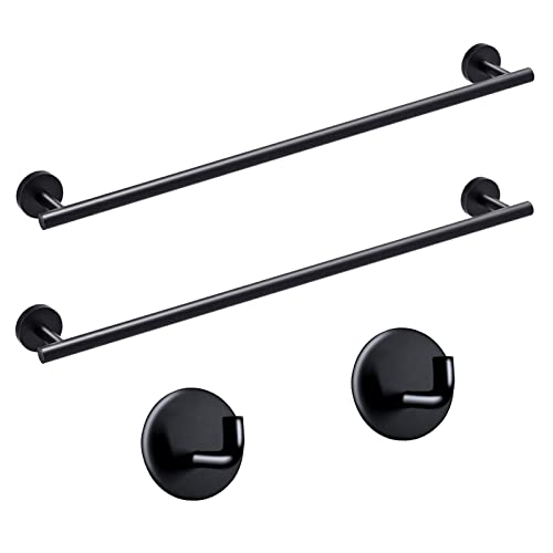 Toptowel 4 Pieces Bath Towel Bars, Includes 2 Packs 16inch Bath Towel Rack,2pcs Adhesive Hook- Black Bathroom Hardware Sets