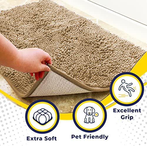 Muddy Mat® AS-SEEN-ON-TV Highly Absorbent Microfiber Door Mat and Pet Rug, Non Slip Thick Washable Area and Bath Mat Soft Chenille for Kitchen Bathroom Bedroom Indoor and Outdoor- Beige Medium 30"X19"