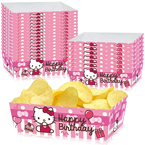 Kitty Birthday Party Supplies for Girls, 24pcs Kitty Birthday Decorations Paper Food Trays, Kitty Party Favors Movie Snack Trays Hot Dog Popcorn