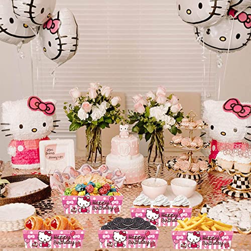 Kitty Birthday Party Supplies for Girls, 24pcs Kitty Birthday Decorations Paper Food Trays, Kitty Party Favors Movie Snack Trays Hot Dog Popcorn