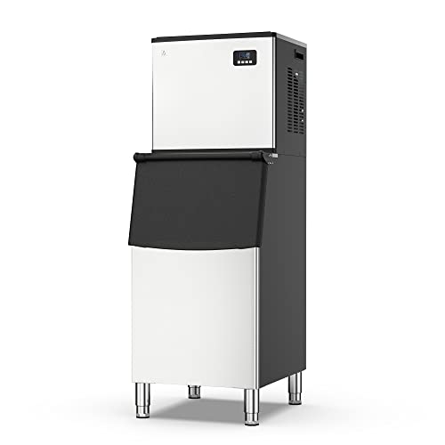 ACONEE Commercial Ice Maker Machine, 350lbs/24H Stainless Steel Under Counter ice Machine with 220lbs Ice Storage Capacity, Freestanding Ice Maker, High Efficiency