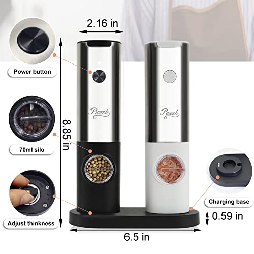 𝑵𝒆𝒘 𝑼𝒑𝒈𝒓𝒂𝒅𝒆𝒅 PwZzk Electric Salt and Pepper Grinder Set Rechargeable USB One Hand Automatic Operation Stainless Steel Electronic Spice Mill Shakers With Adjustable Coarseness (2 Pack)