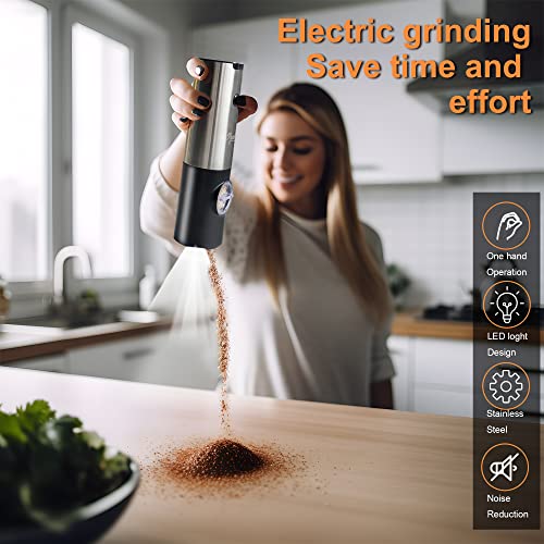 𝑵𝒆𝒘 𝑼𝒑𝒈𝒓𝒂𝒅𝒆𝒅 PwZzk Electric Salt and Pepper Grinder Set Rechargeable USB One Hand Automatic Operation Stainless Steel Electronic Spice Mill Shakers With Adjustable Coarseness (2 Pack)