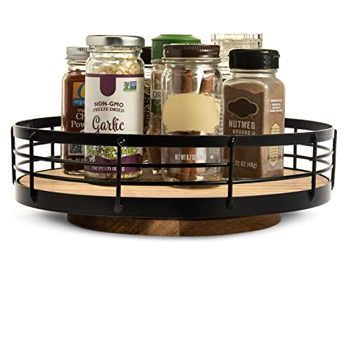 Gennua Kitchen 10” Acacia Wood Lazy Susan Turntable Organizer for Spices, Condiments, and More - Wooden Cabinet and Pantry Organization and Storage - Practical Gift Idea for Wedding or Housewarming