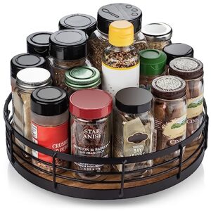 Gennua Kitchen 10” Acacia Wood Lazy Susan Turntable Organizer for Spices, Condiments, and More - Wooden Cabinet and Pantry Organization and Storage - Practical Gift Idea for Wedding or Housewarming