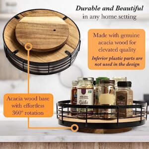 Gennua Kitchen 10” Acacia Wood Lazy Susan Turntable Organizer for Spices, Condiments, and More - Wooden Cabinet and Pantry Organization and Storage - Practical Gift Idea for Wedding or Housewarming