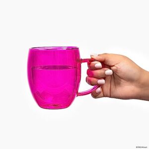 Dragon Glassware x Barbie Glass Coffee Mugs, Pink and Magenta Double Wall Insulated Cups, Keeps Beverages Hot or Cold Longer, 16 oz Capacity, Set of 2