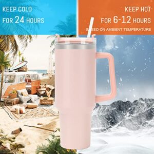 Kerykwan 40oz Tumbler with Handle Insulated Stainless Steel Travel Coffee Mug with Straw&Lid Large Water Bottle Cup for Hot&Cold Beverages (Pink)