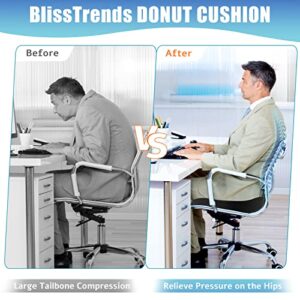 BlissTrends Donut Pillow Seat Cushion,Donut Chair Cushions for Postpartum Pregnancy & Hemorrhoids,Tailbone Pain Relief Cushion,Memory Foam Seat Cushions for Office&Home Chairs (Black)