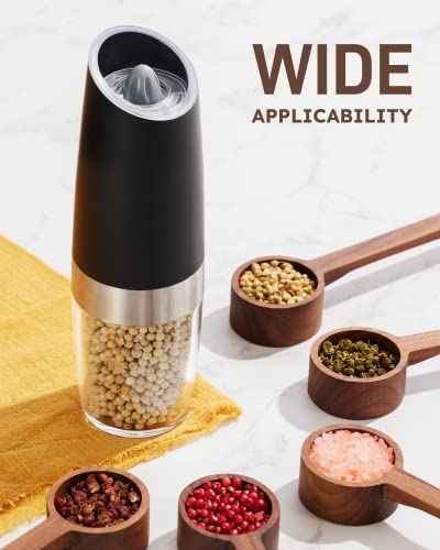 Gravity Electric Pepper and Salt Grinder Set, Sangcon Automatic Pepper and Salt Mill Grinder Battery Powered with LED Light, Adjustable Coarseness, One Hand Operation, Upgraded Larger Capacity, 2 Pack