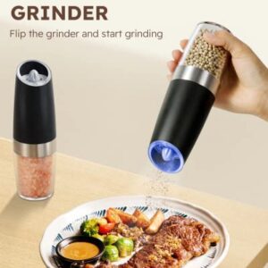 Gravity Electric Pepper and Salt Grinder Set, Sangcon Automatic Pepper and Salt Mill Grinder Battery Powered with LED Light, Adjustable Coarseness, One Hand Operation, Upgraded Larger Capacity, 2 Pack