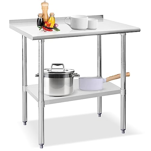 Wrilibo Stainless Steel Table 36 x 24 Inches Prep Table for Commercial Kitchen, Heavy Duty NSF Stainless Steel Work Table with Backsplash, Adjustable Under Shelf for Restaurant, Home and Hotel