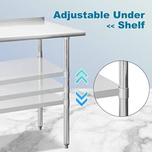 Wrilibo Stainless Steel Table 36 x 24 Inches Prep Table for Commercial Kitchen, Heavy Duty NSF Stainless Steel Work Table with Backsplash, Adjustable Under Shelf for Restaurant, Home and Hotel