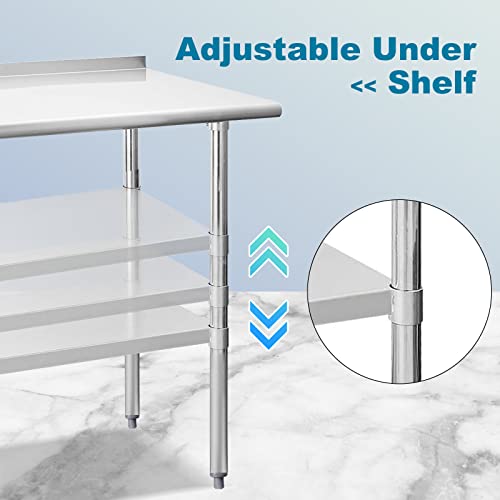 Wrilibo Stainless Steel Table 36 x 24 Inches Prep Table for Commercial Kitchen, Heavy Duty NSF Stainless Steel Work Table with Backsplash, Adjustable Under Shelf for Restaurant, Home and Hotel