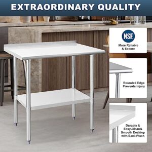 Wrilibo Stainless Steel Table 36 x 24 Inches Prep Table for Commercial Kitchen, Heavy Duty NSF Stainless Steel Work Table with Backsplash, Adjustable Under Shelf for Restaurant, Home and Hotel