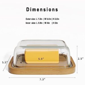 Clear Glass Butter Dish with Lid for Countertop and Fridge, Large Butter Holder with Bamboo Tray, Covered Butter Container, Butter Dishes with Cover for East and West Butter, Eco-Friendly