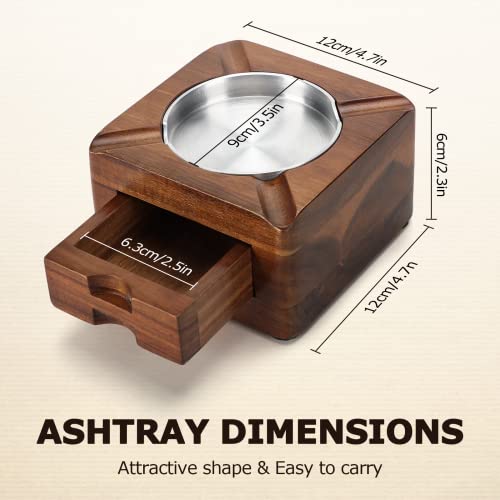 Tesonway Cigar Ashtray, Wooden Ashtray, Square Ashtray 4 Slots Cigar Holder with Cigar Accessories Drawer for Indoor Outdoor Patio Home Office, Personalized Cigar Gifts for Men