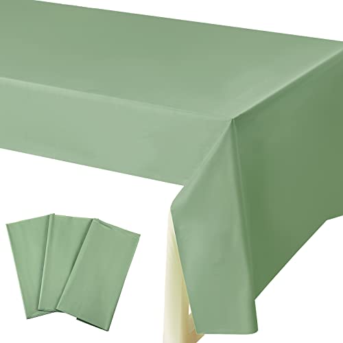 Newwiee Sage Plastic Tablecloths for Green Tablecloth Rectangle Tables 108 x 51 Inch Reusable Rectangle Table Cover for Birthday Wedding Shower Parties Decorations Supplies(3 Pcs)