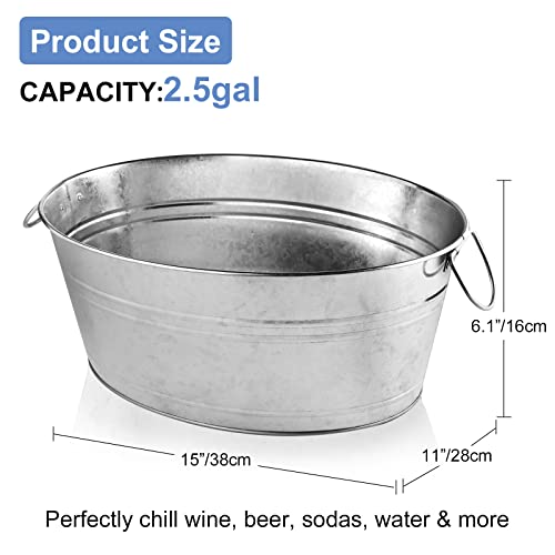 HOMKULA Ice Buckets for Parties - Galvanized Beverage Tub, Beer Buckets for Bars, Large Wine Ice Buckets, Drink Buckets, 2 Pack x 2.5 Gallons