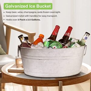 HOMKULA Ice Buckets for Parties - Galvanized Beverage Tub, Beer Buckets for Bars, Large Wine Ice Buckets, Drink Buckets, 2 Pack x 2.5 Gallons