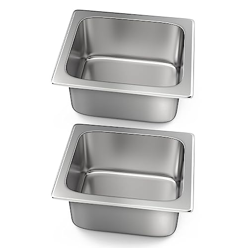 PYY 1/2 Half Size Steam Table Pans, 2-Pack 6 Inch Deep Restaurant Steam Table Pans Commercial, Hotel Pan Made of 201 Gauge Stainless Steel