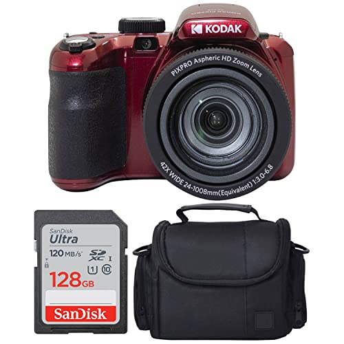 Kodak PIXPRO AZ425 Digital Camera + Camera Case + 128GB Memory Card (Red)